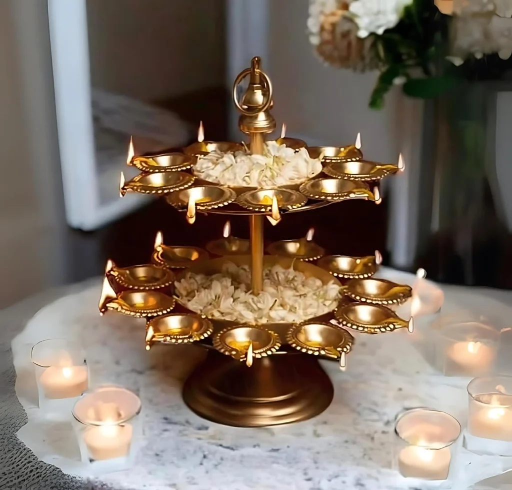 Metal 2 Layer Foldable Urli Diya Stand For Diwali & Home Decoration ...